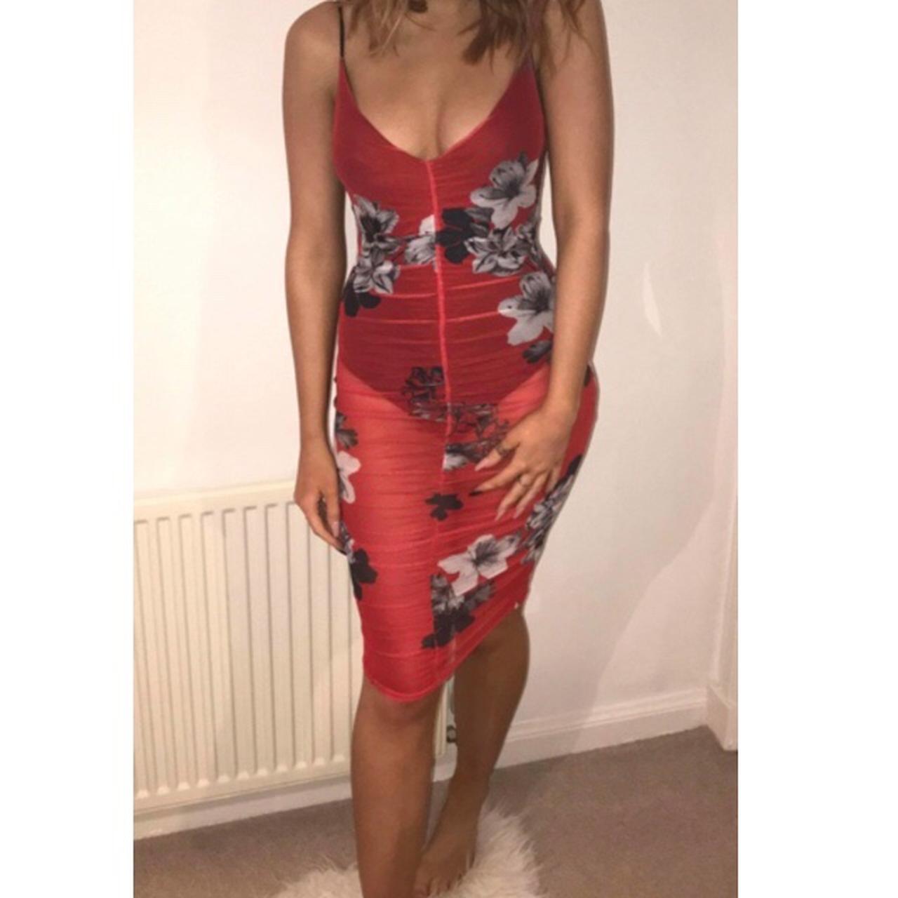 Missguided ‘Red Mesh Front Midi Dress’. Only worn... - Depop