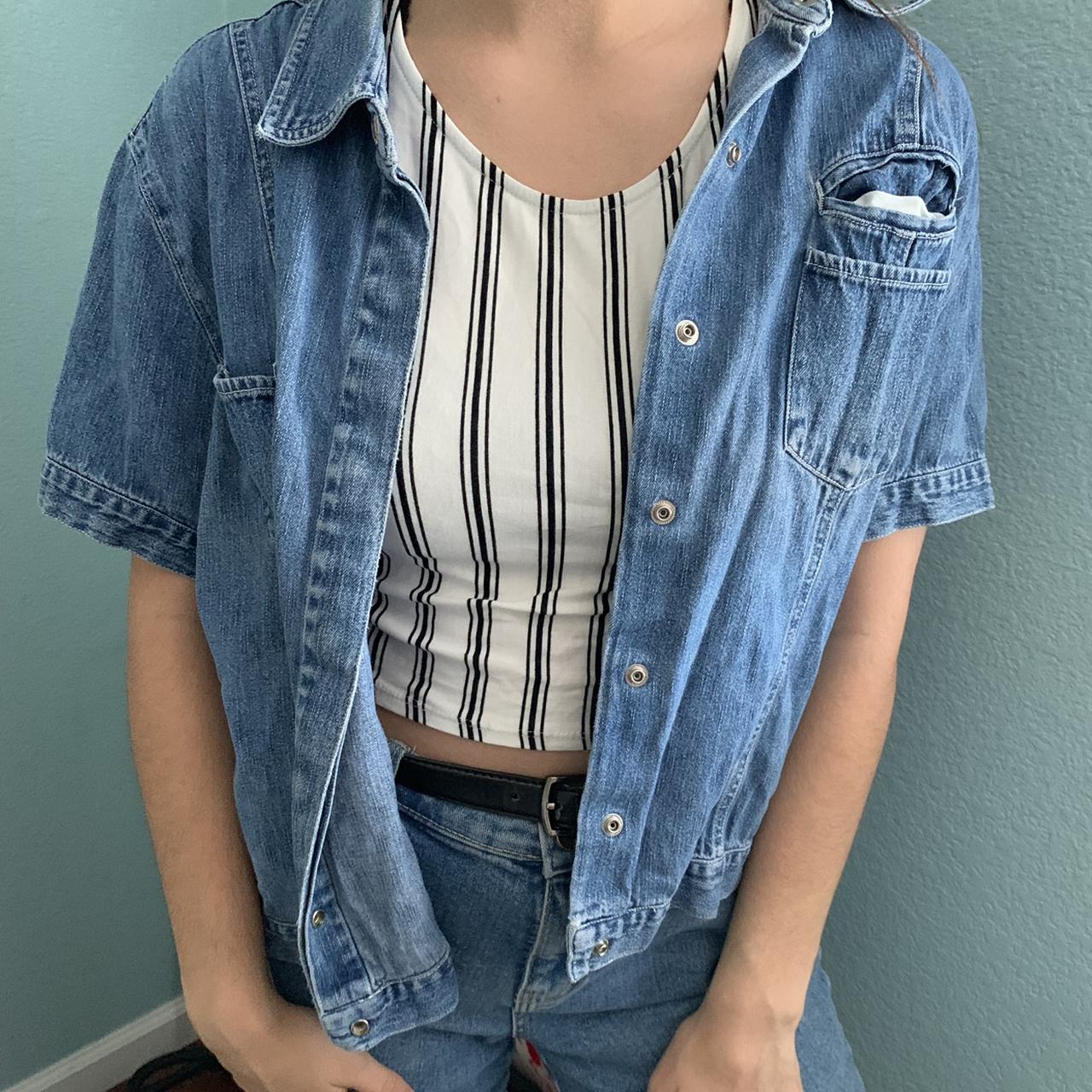 Denim short sleeve button up shirt! - Depop