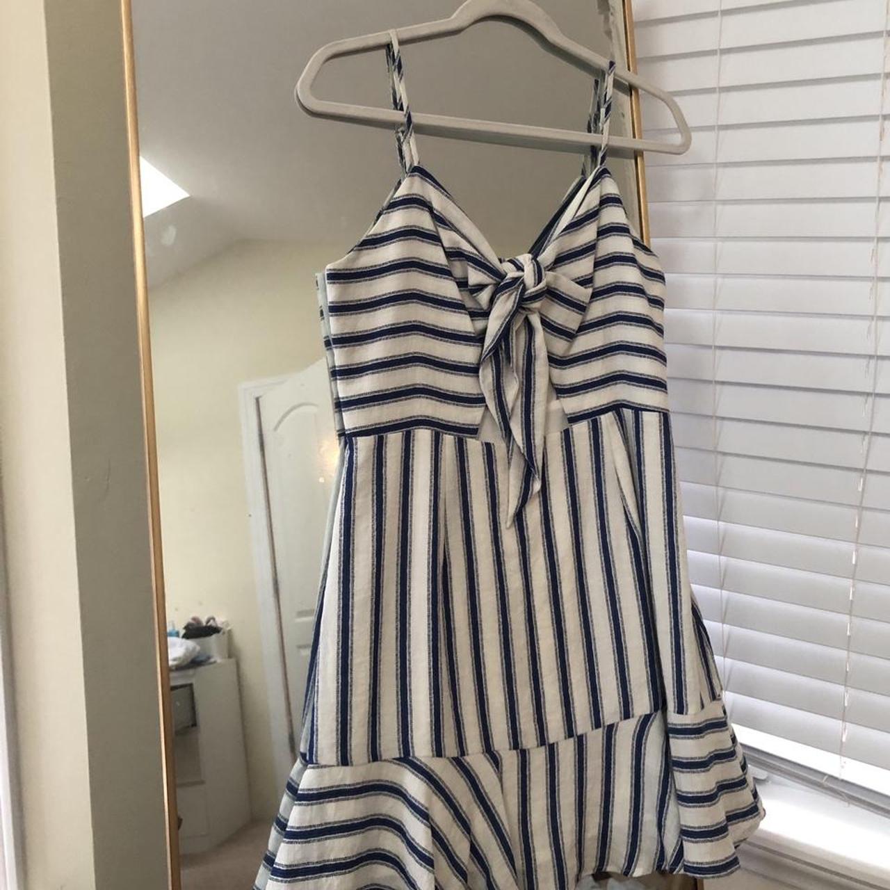 Moon River Women's White and Blue Dress | Depop
