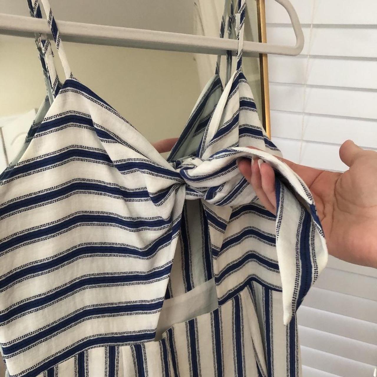 Moon River Women's White and Blue Dress | Depop