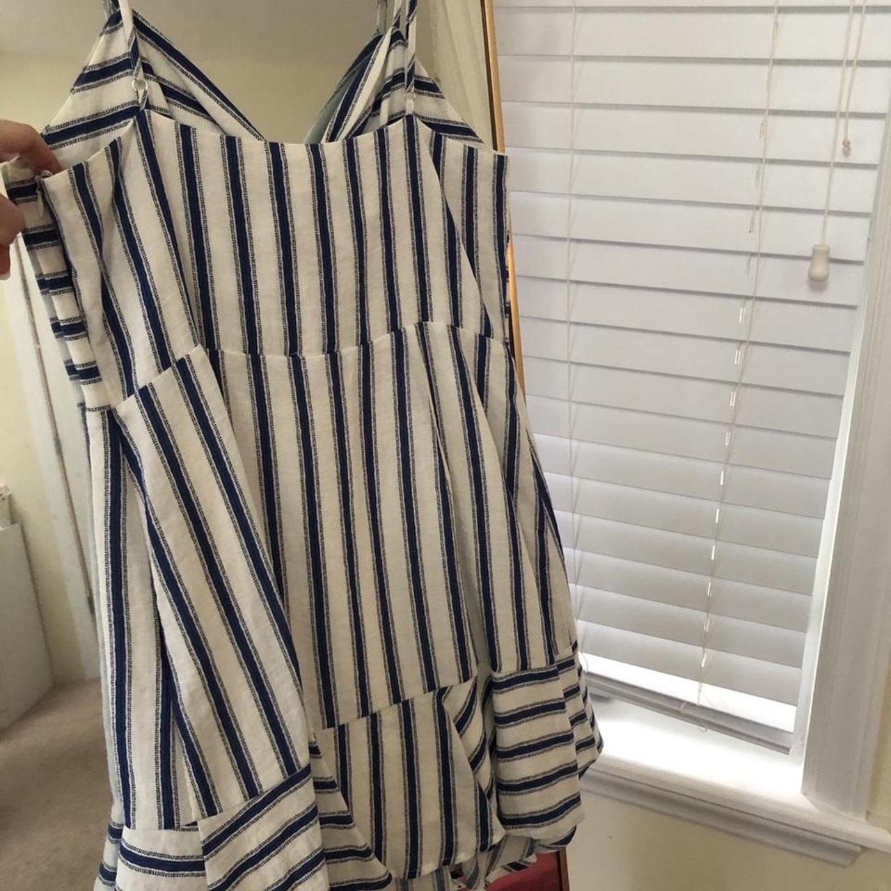 Moon River Women's White and Blue Dress | Depop