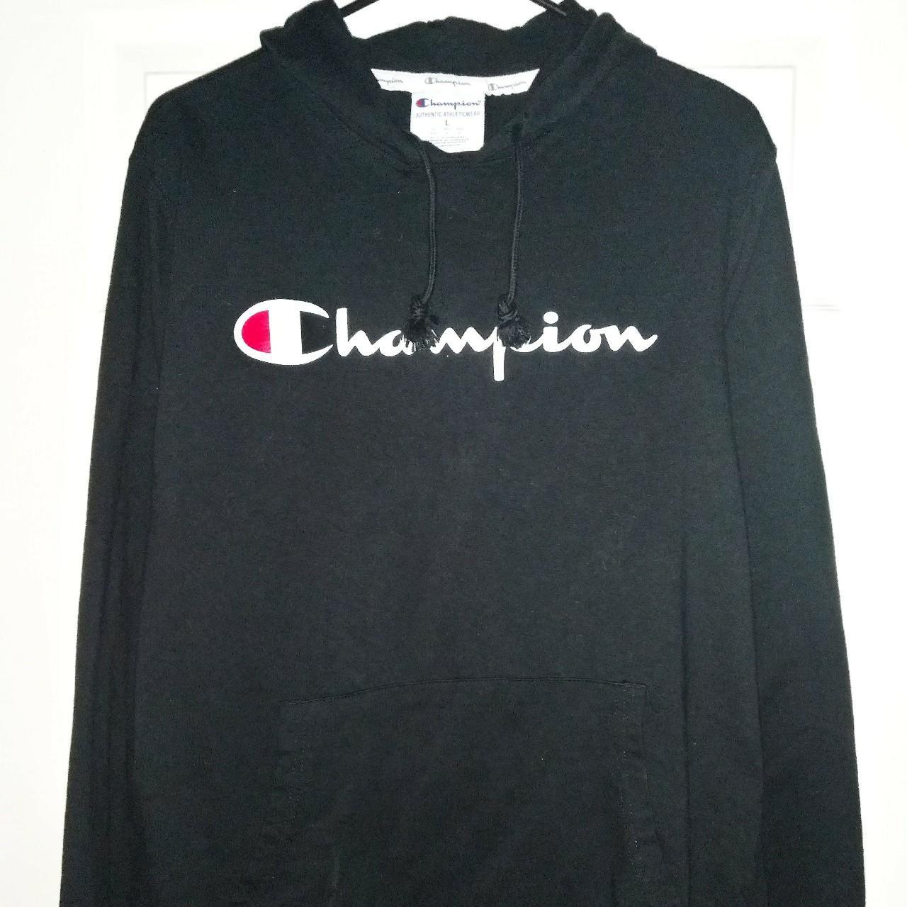 Champion Script Logo Long Sleeve T-Shirt Hoodie - Depop