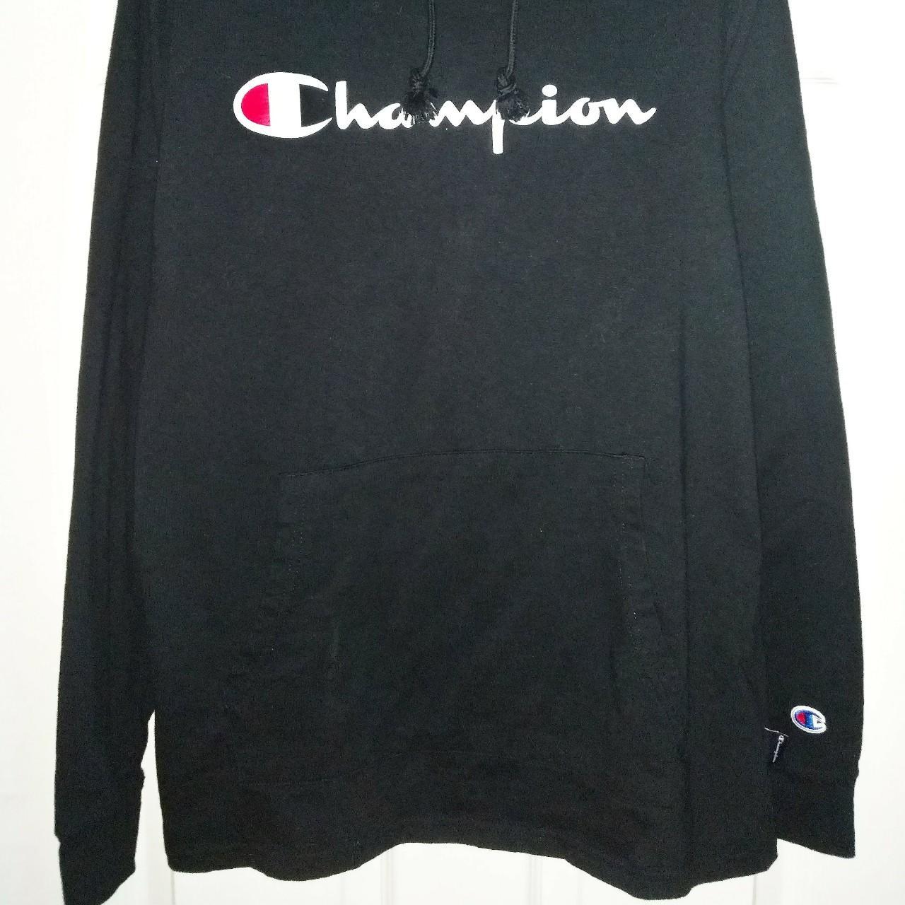 Champion Script Logo Long Sleeve T-Shirt Hoodie - Depop
