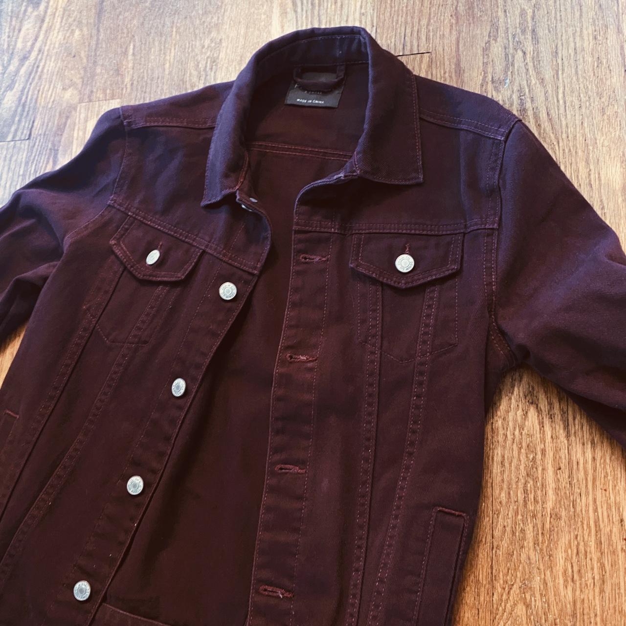 burgundy denim jacket!!! - Depop