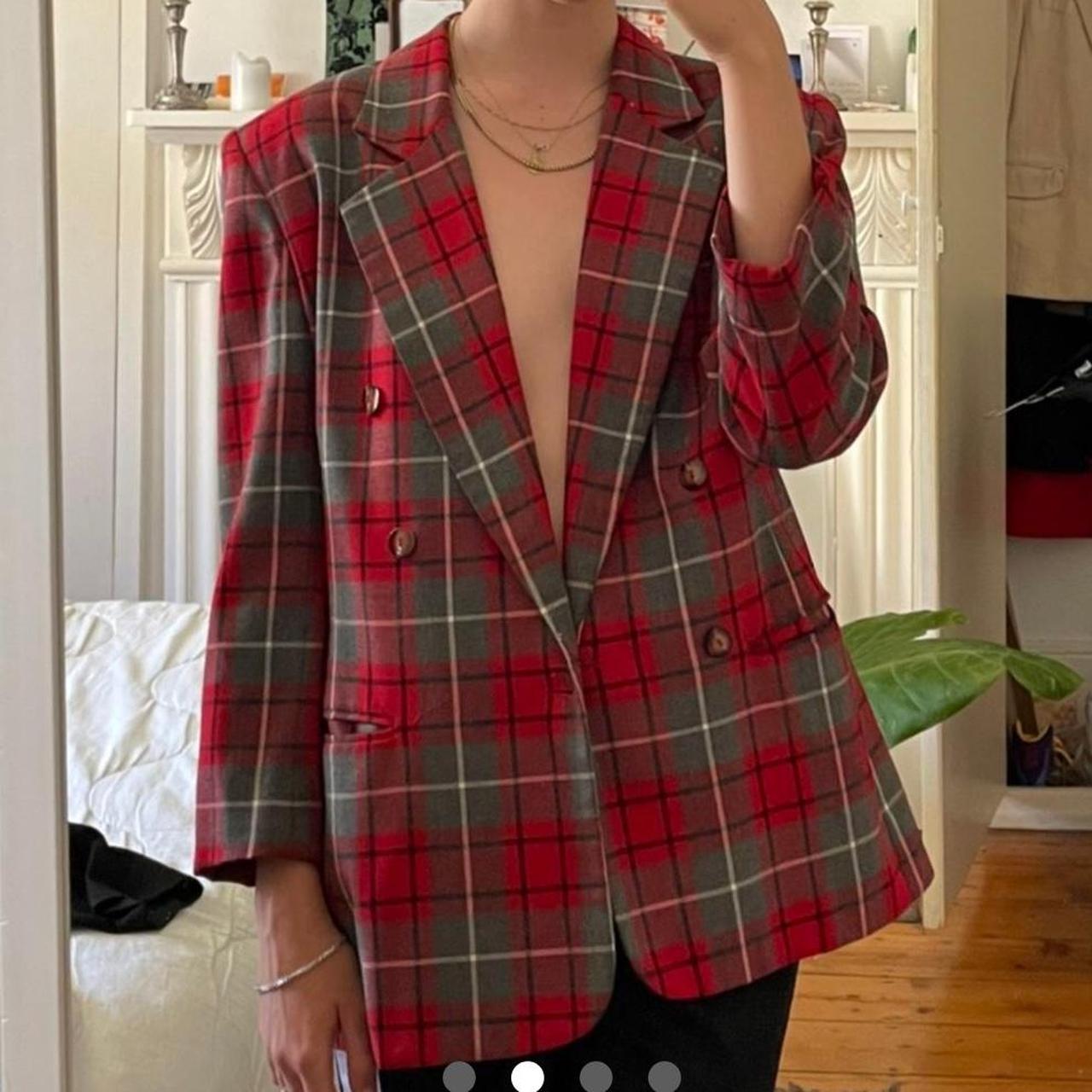 Oversized Red Tartan Blazer - REPOP from 2 years... - Depop