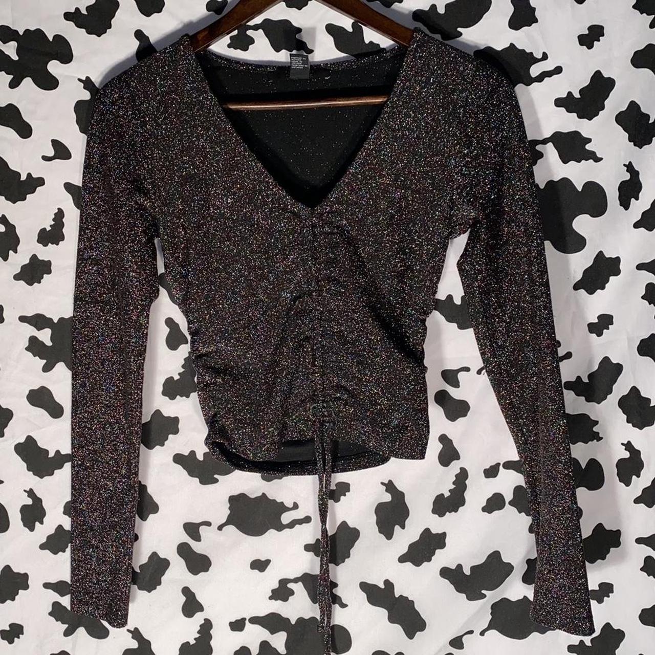 Super cute glittery drawstring long sleeve top crop... - Depop