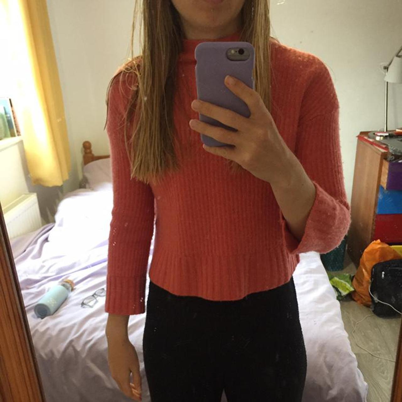 Amazing Jigsaw pink/coral orange turtleneck jumper.... - Depop