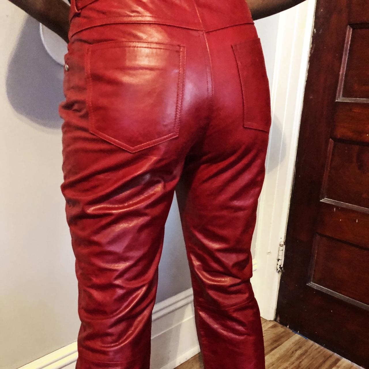 Genuine Leather Boot Cut Pants Red - Zipper needs... - Depop