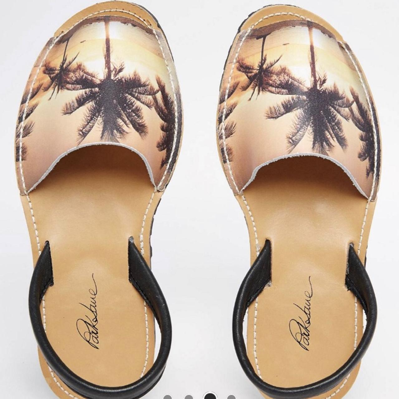 Park Lane Palm Trees Sling Flat Leather Sandals UK... - Depop