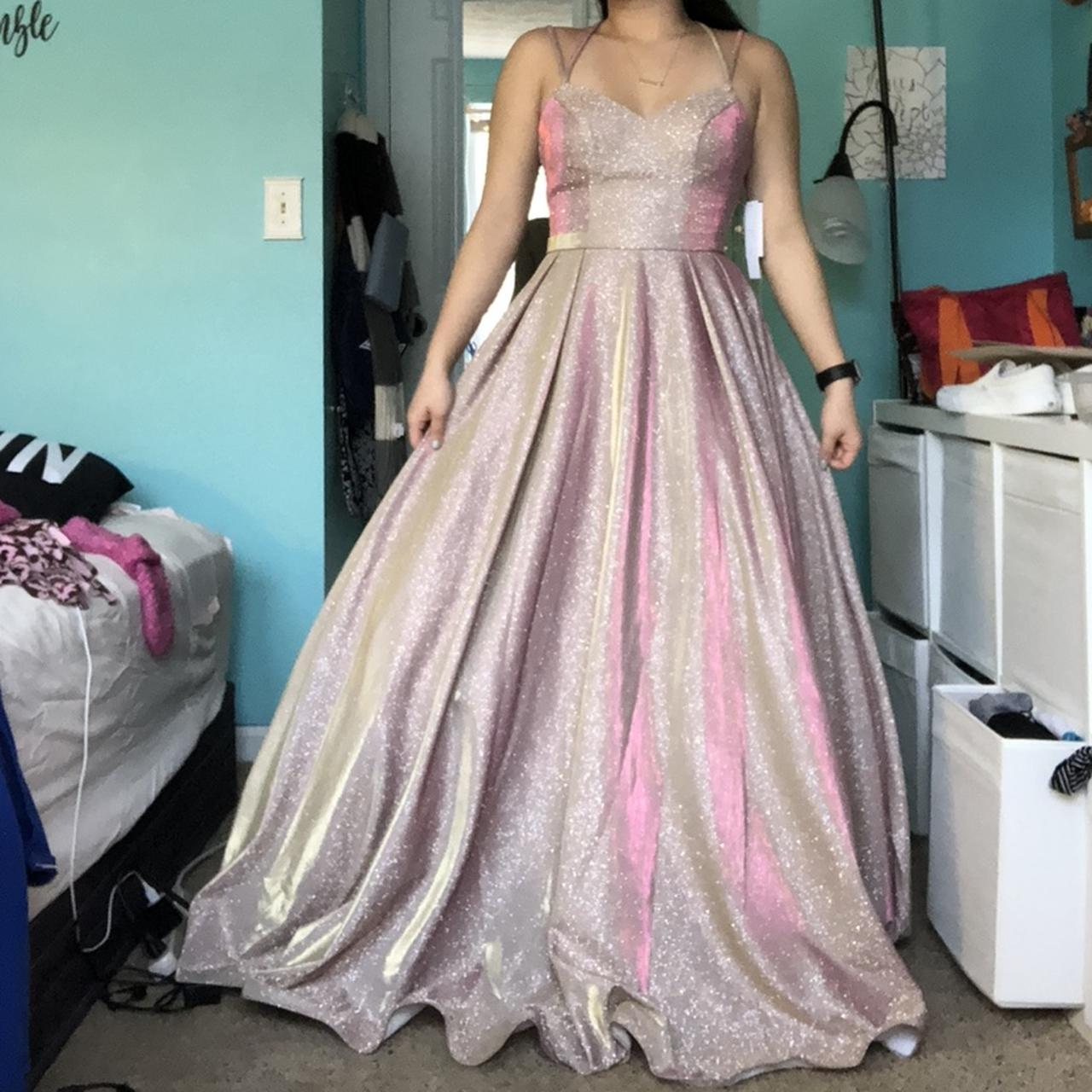BRAND NEW WITH TAGS Pink Sparkly Princess Long Prom... - Depop