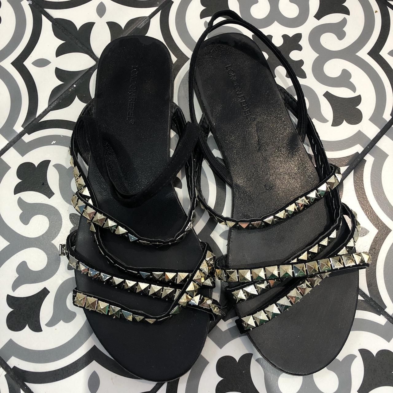 London Rebel black and gold sandals! Size EU 38 UK 5... | Depop