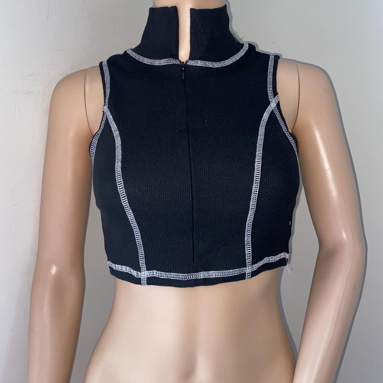 Black collared top zip up top open front top crop... - Depop
