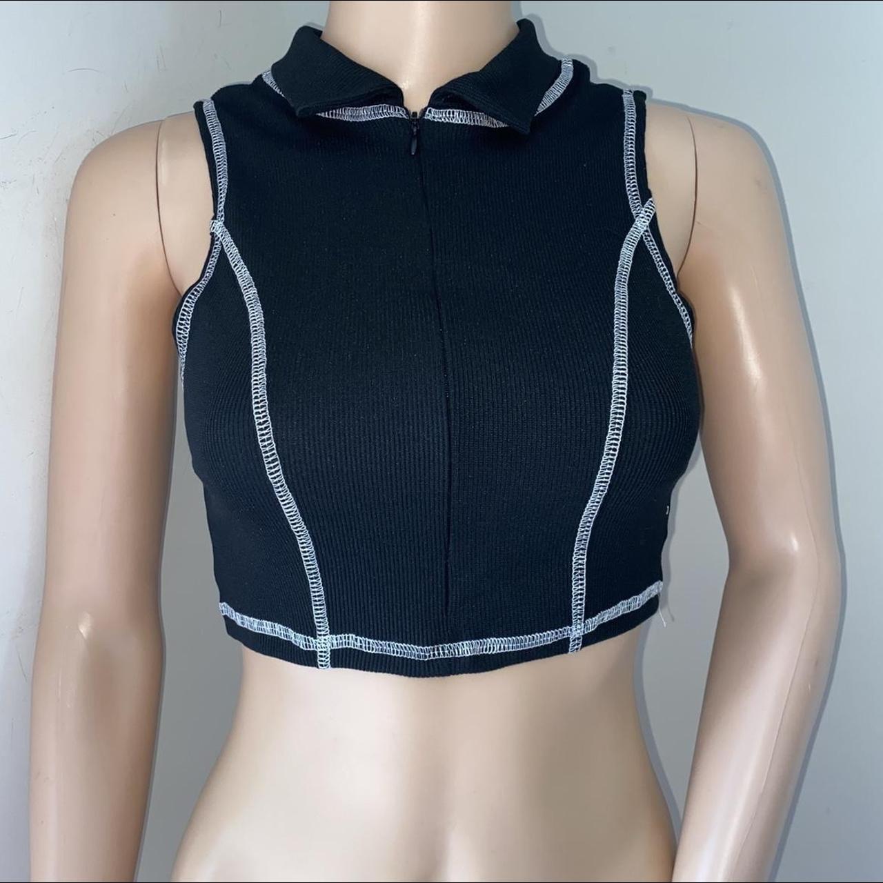 Black collared top zip up top open front top crop... - Depop