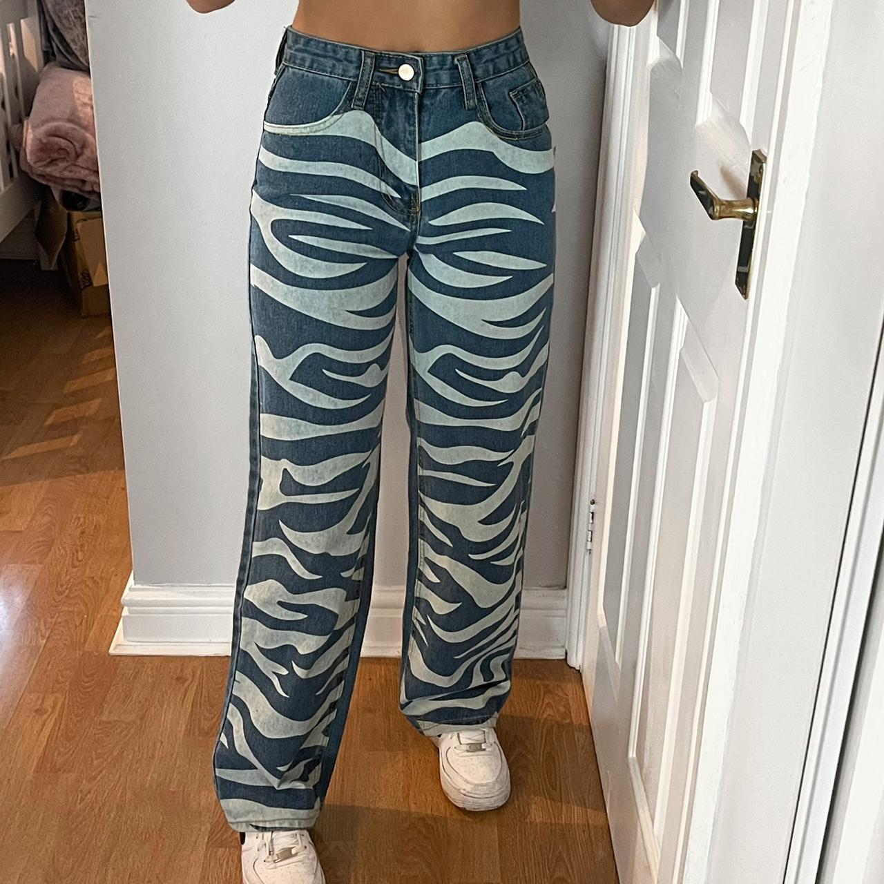 Y2k jeans y2k pants zebra pants zebra jeans zebra... - Depop