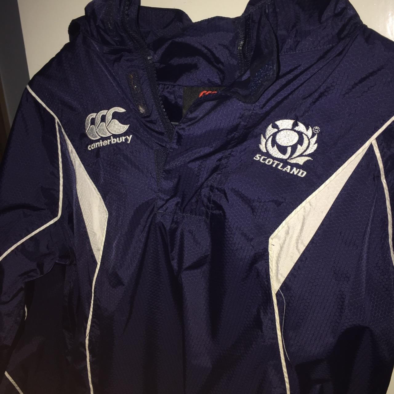 Vintage Scotland Rugby hooded half zip windbreaker... - Depop