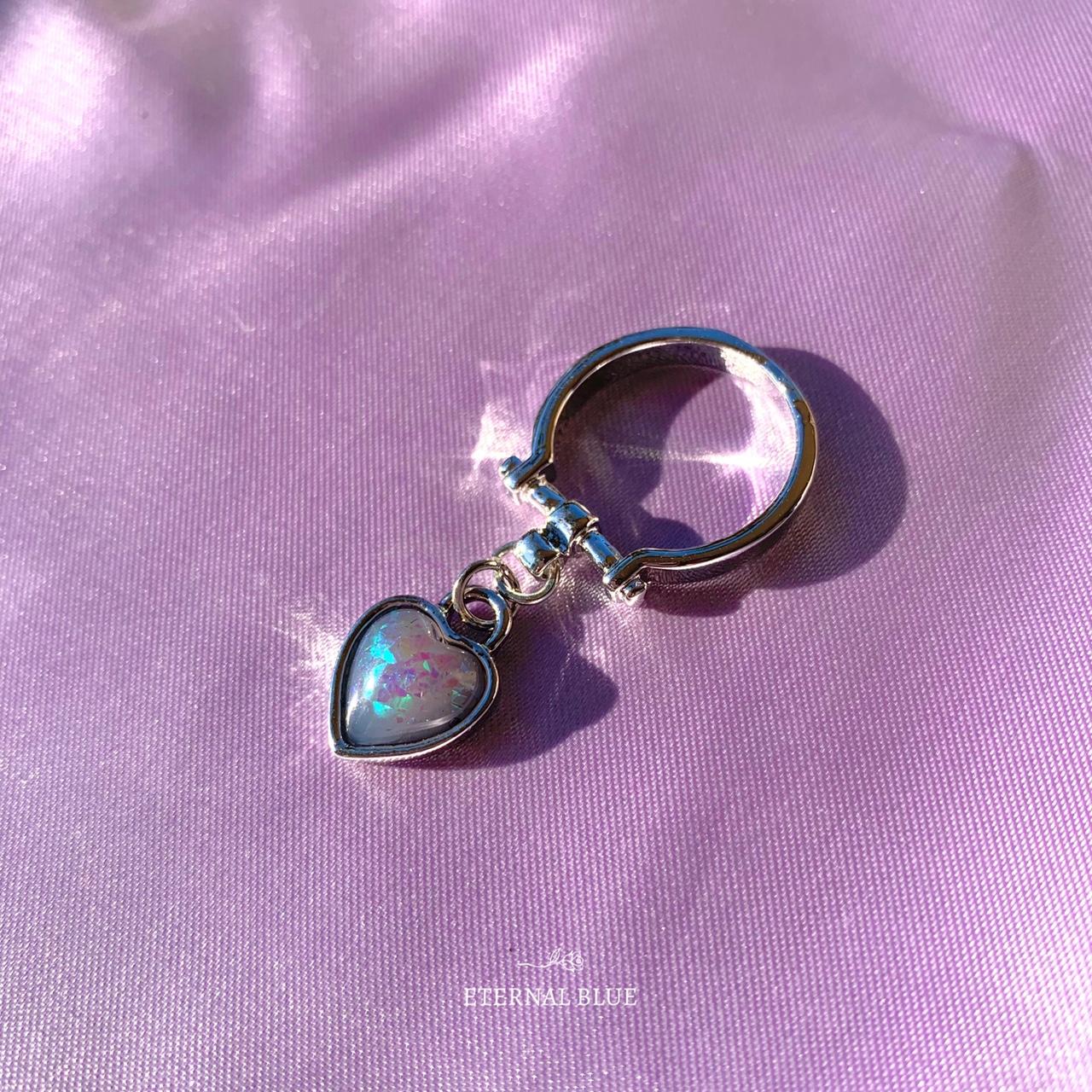 Blue Heart Silver Chain Ring Size 6 🍬 Egirl eboy... - Depop