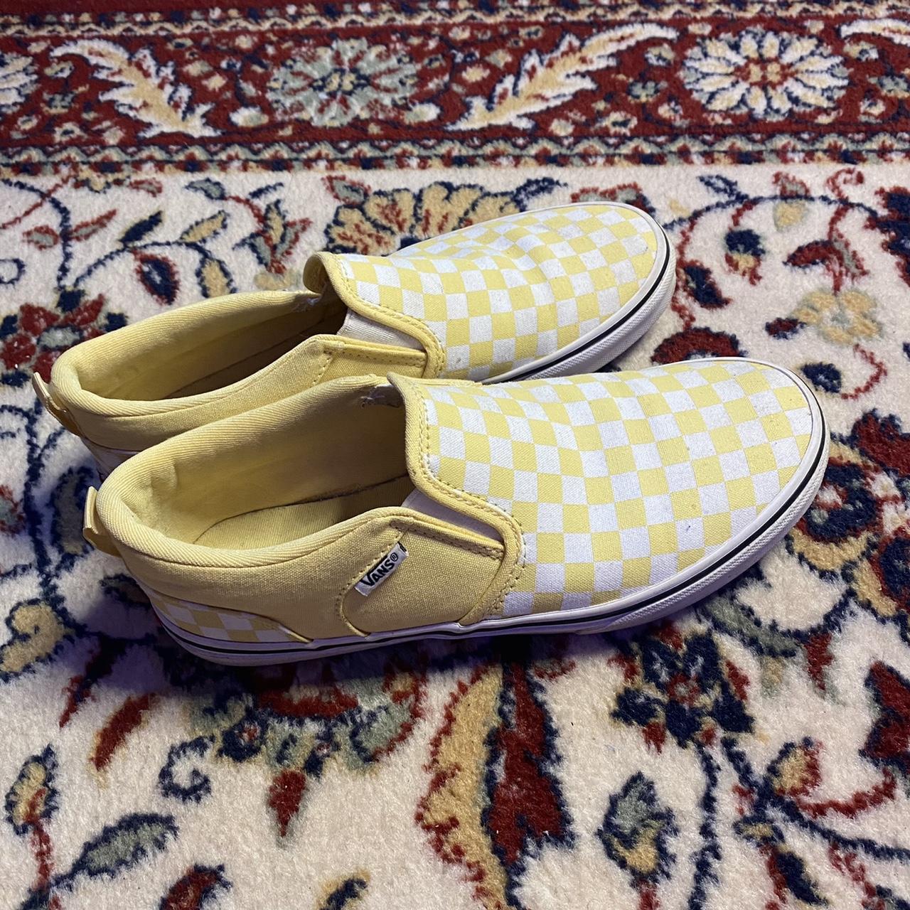 Yellow checkered Vans Barely worn, just not my style... - Depop