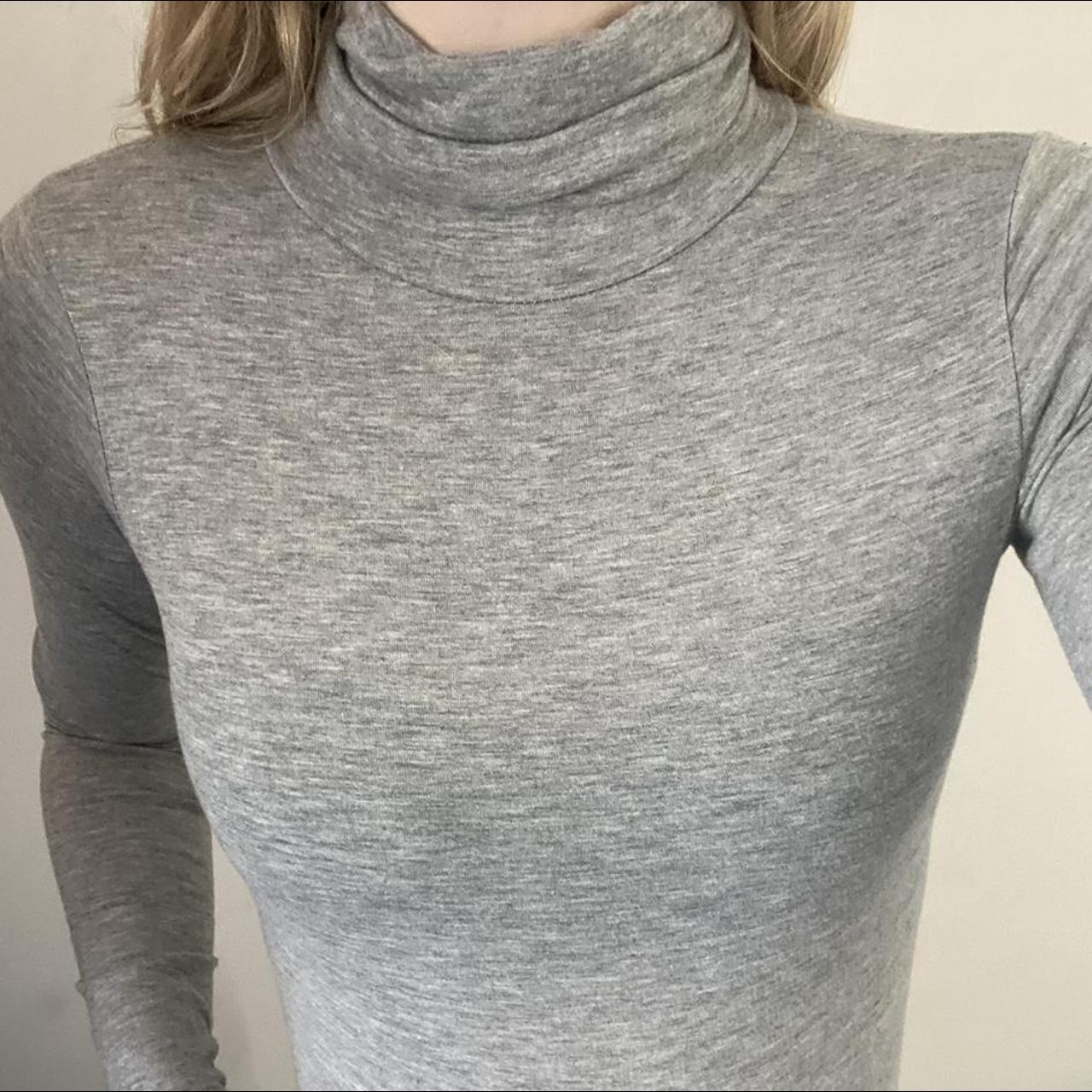 GREY turtle neck long sleeve bodysuit... - Depop