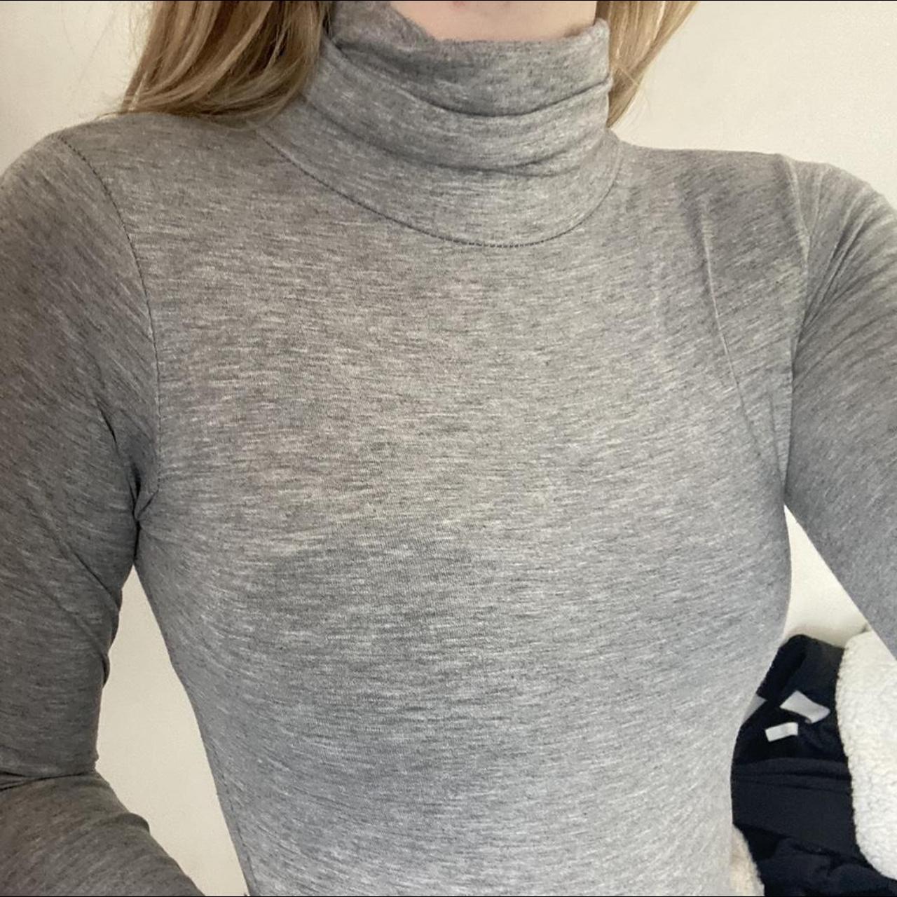 GREY turtle neck long sleeve bodysuit... - Depop