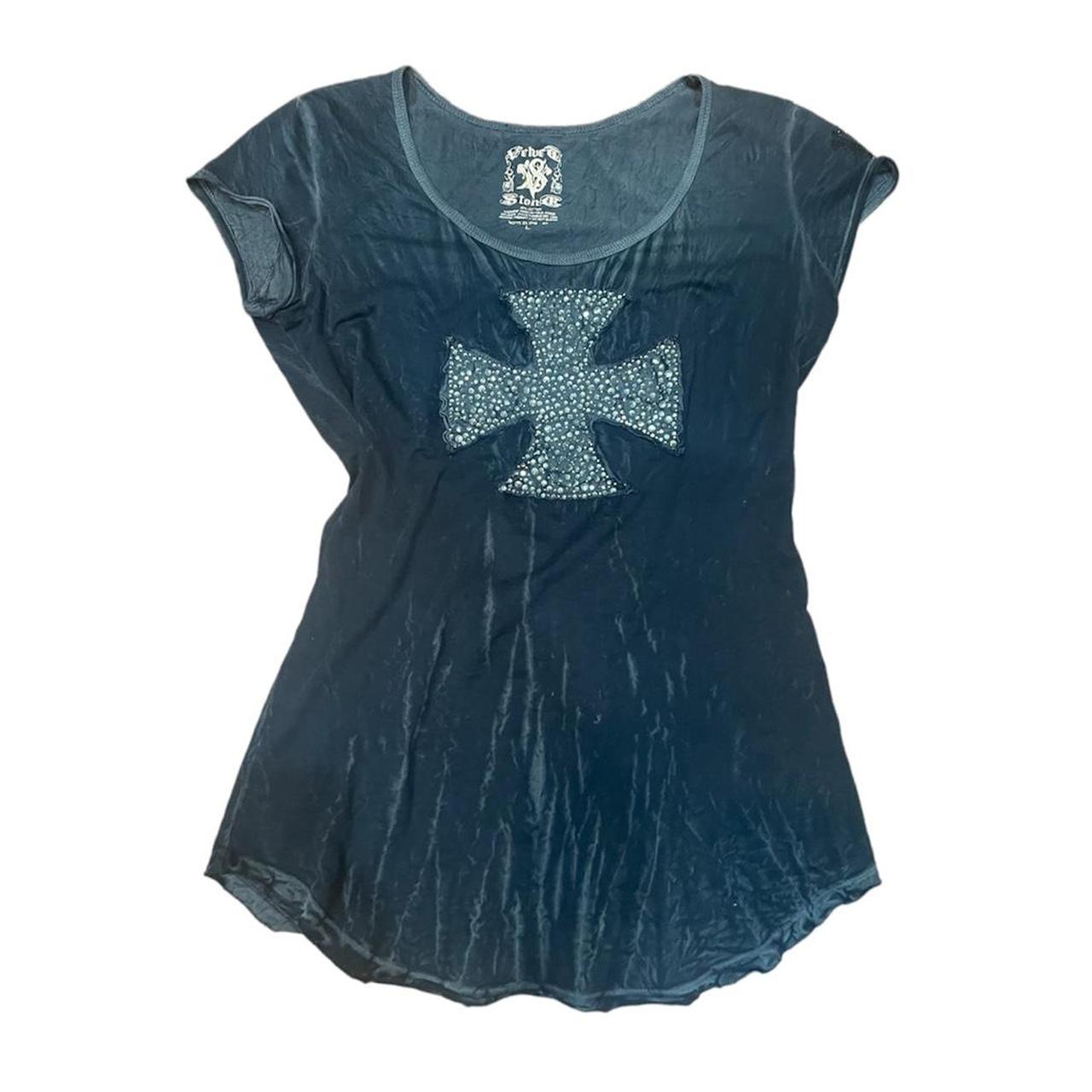 2000’S IRON CROSS BEDAZZLED TSHIRT y2k iron cross... | Depop