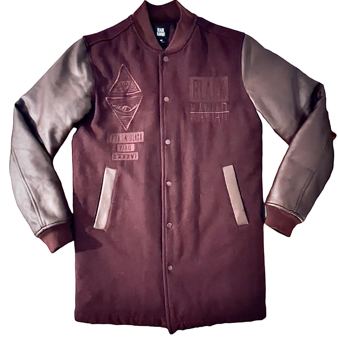 Black Scale Men's Burgundy and Black Jacket | Depop
