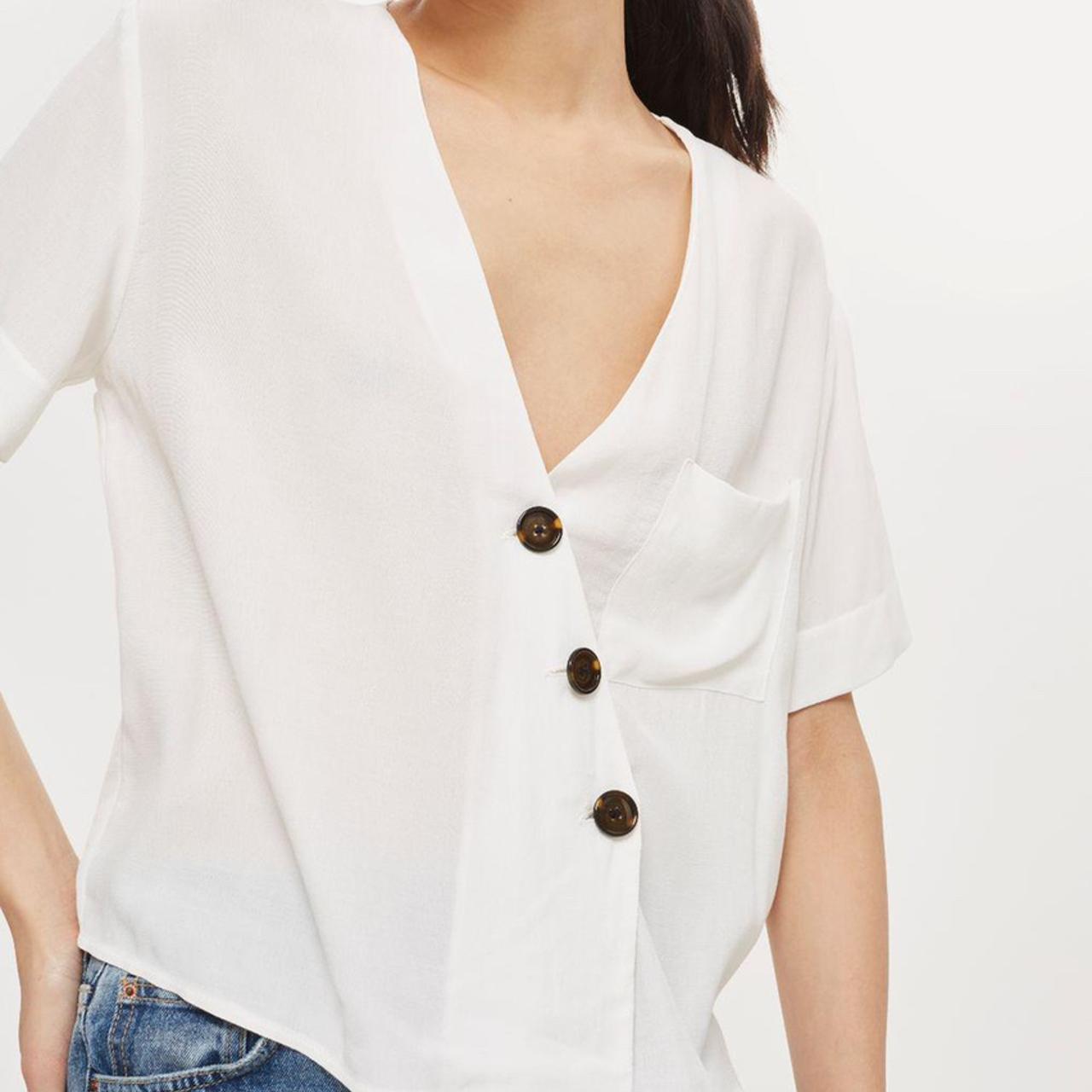 Topshop white button shirt Topshop asymmetric... - Depop