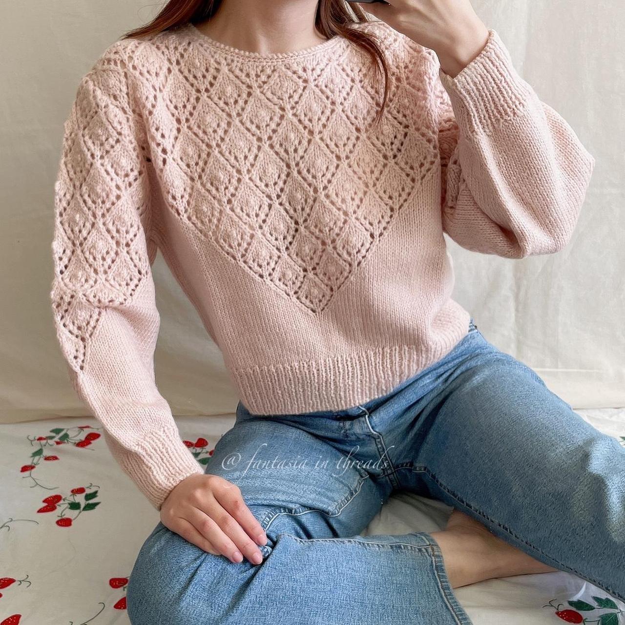SHABBY KNIT 💕 Vintage pink handmade wool sweater... - Depop