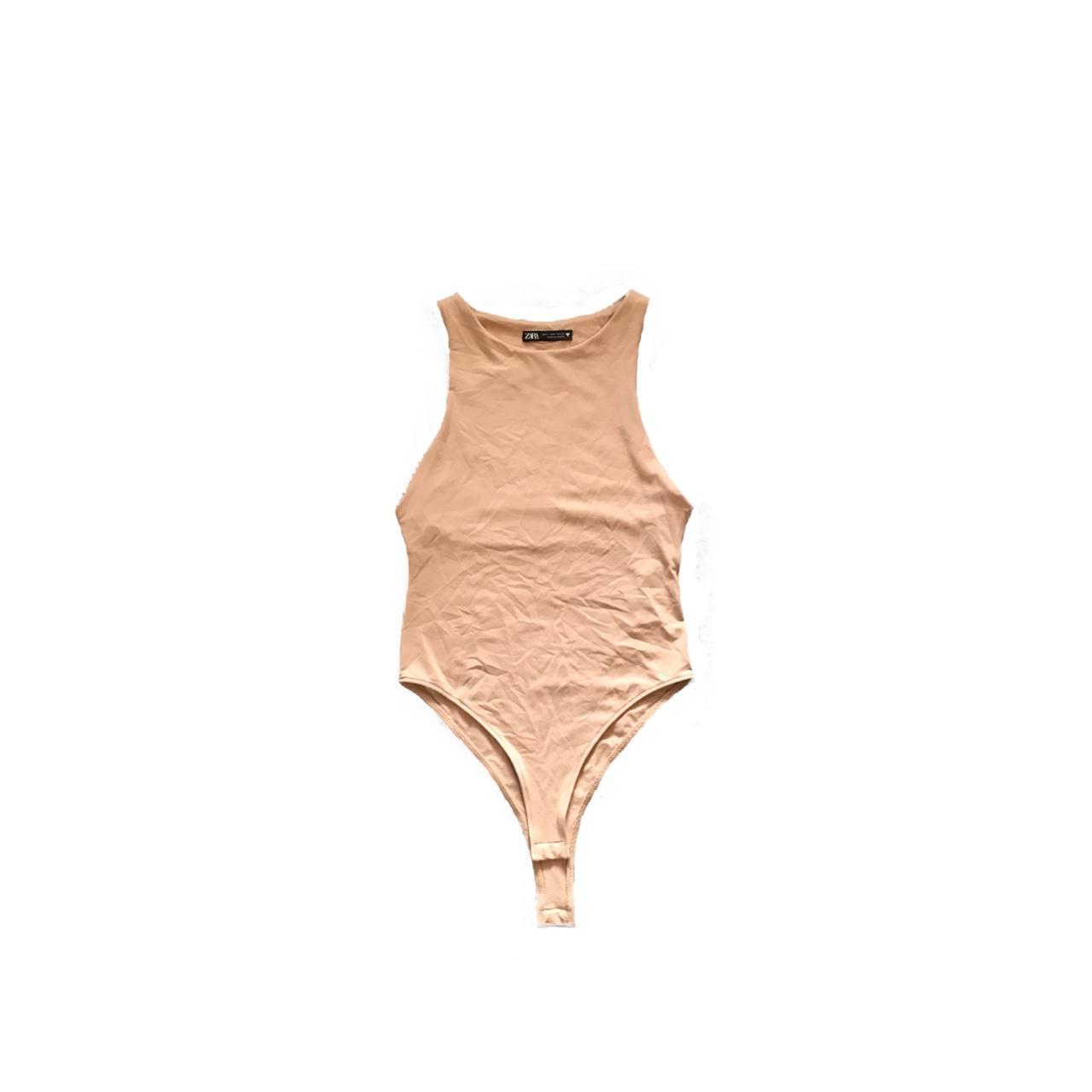 Zara Women's Tan and Cream Bodysuit | Depop