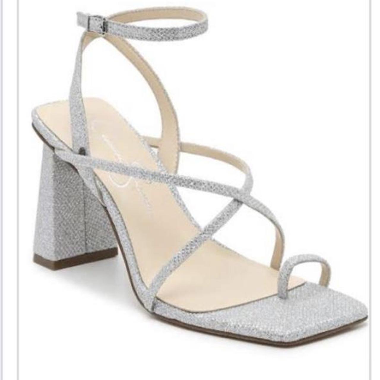 Silver sparkly square toe block heels from DSW.... - Depop