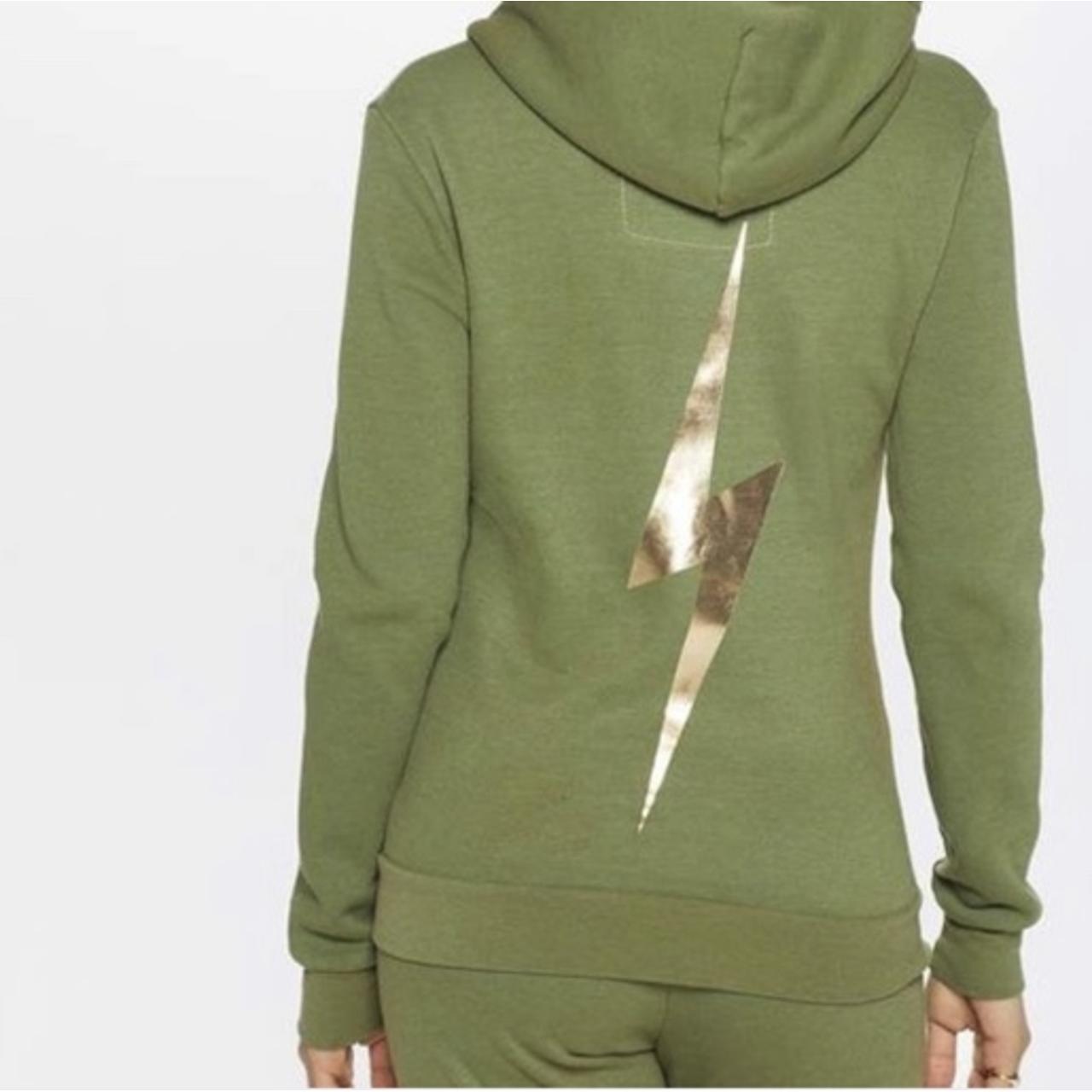 Olive Green Aviator Nation Zip Up Sweater with Gold... - Depop