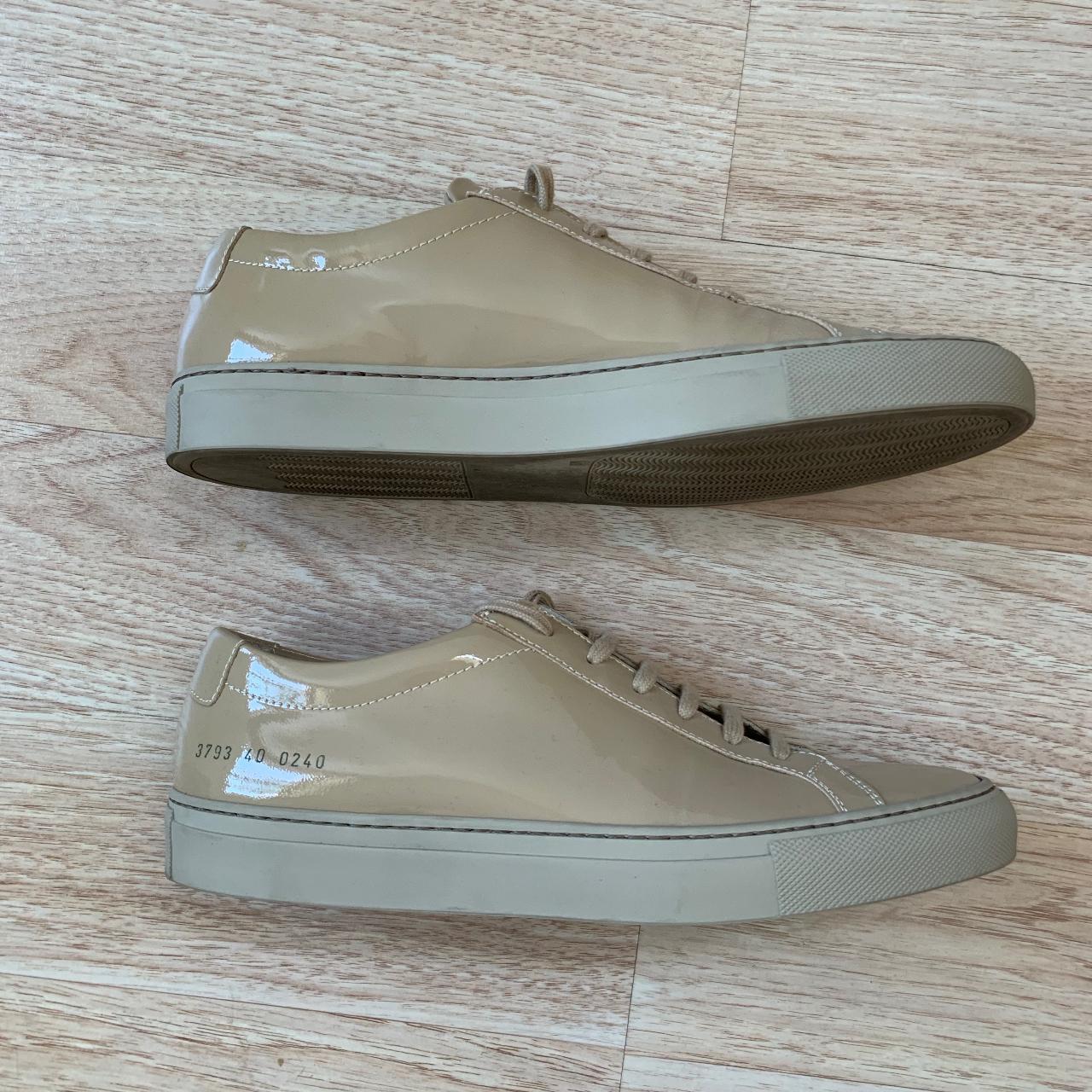 Common Projects beige patent leather sneakers size... - Depop