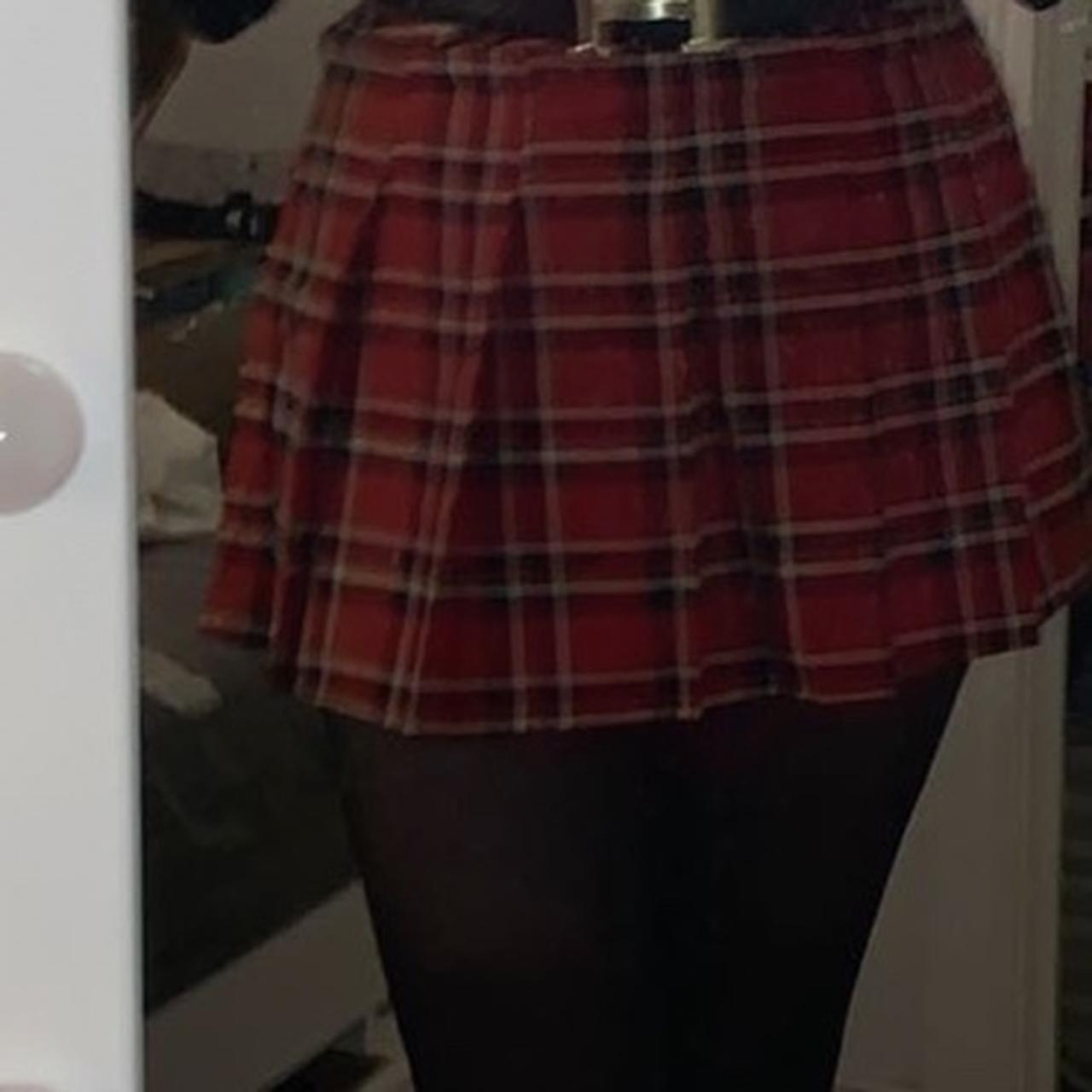 lasula red tartan / plaid pleated mini skirt never... - Depop