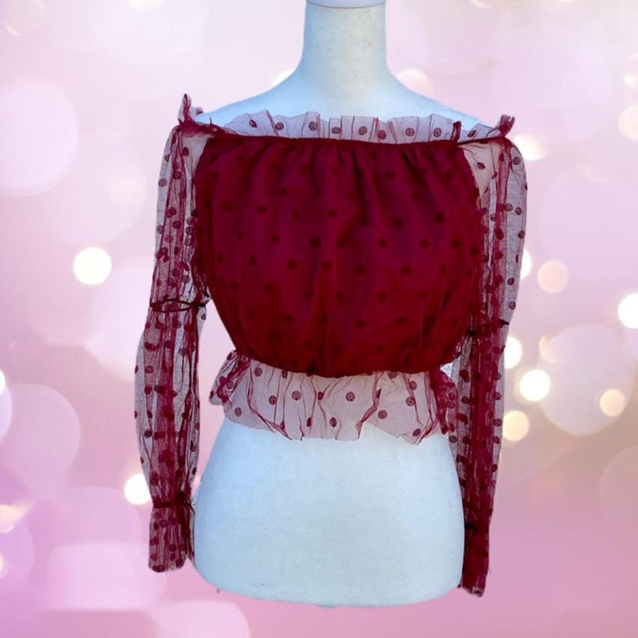 SHEIN Women's Burgundy and Red Crop-top | Depop