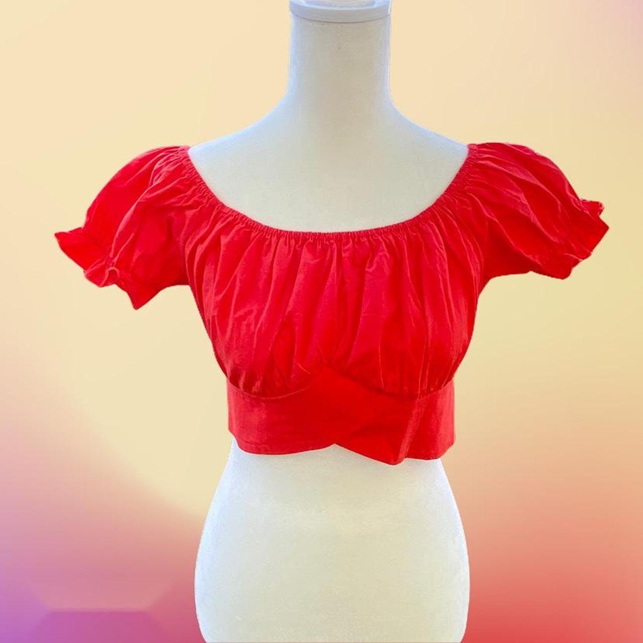 Shein Orange Red Cottage Core Ribbon Crop Top. Only... | Depop