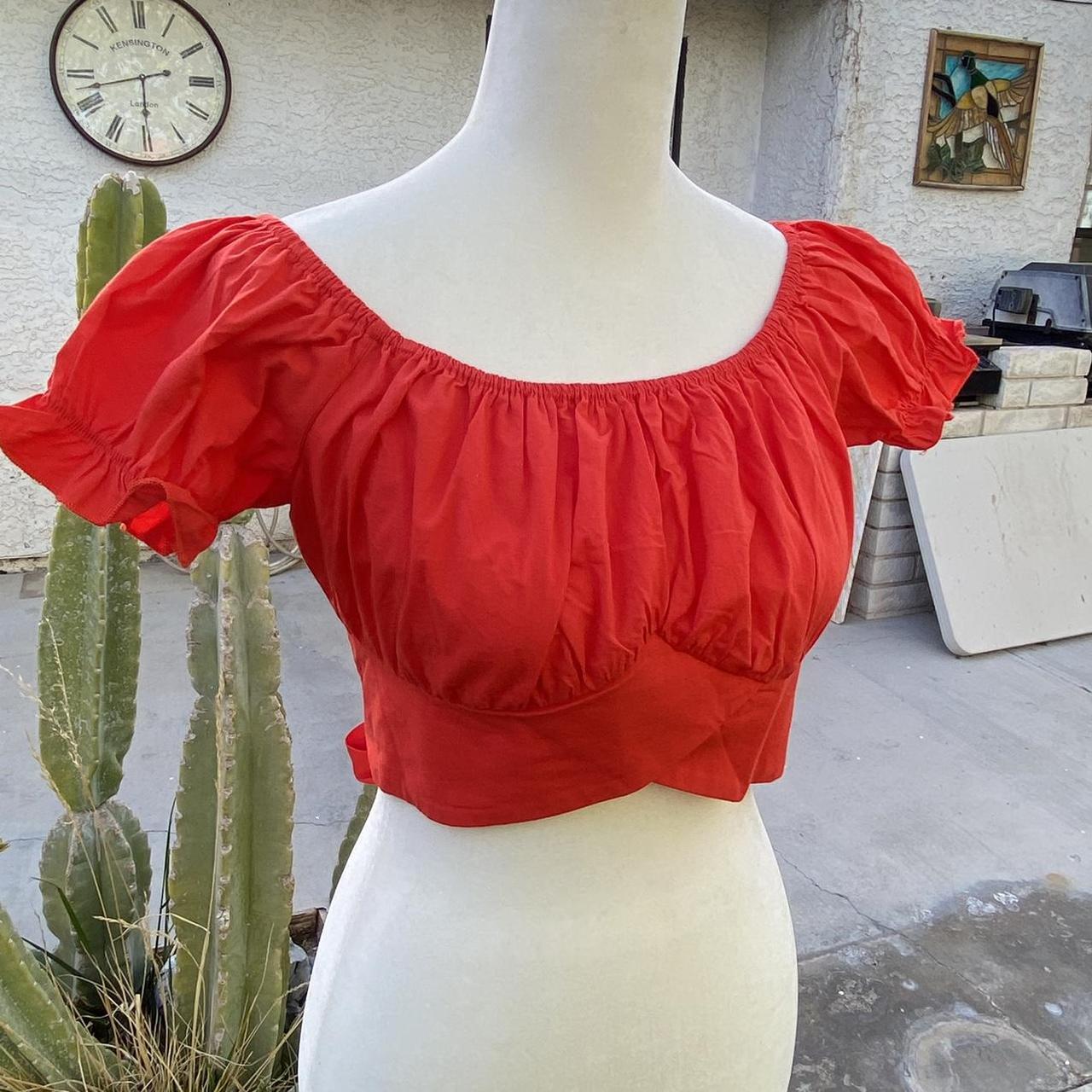 Shein Orange Red Cottage Core Ribbon Crop Top. Only... | Depop