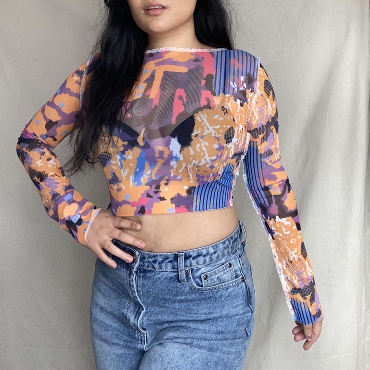 Patchwork style mesh top Vibrant colours - perfect... - Depop