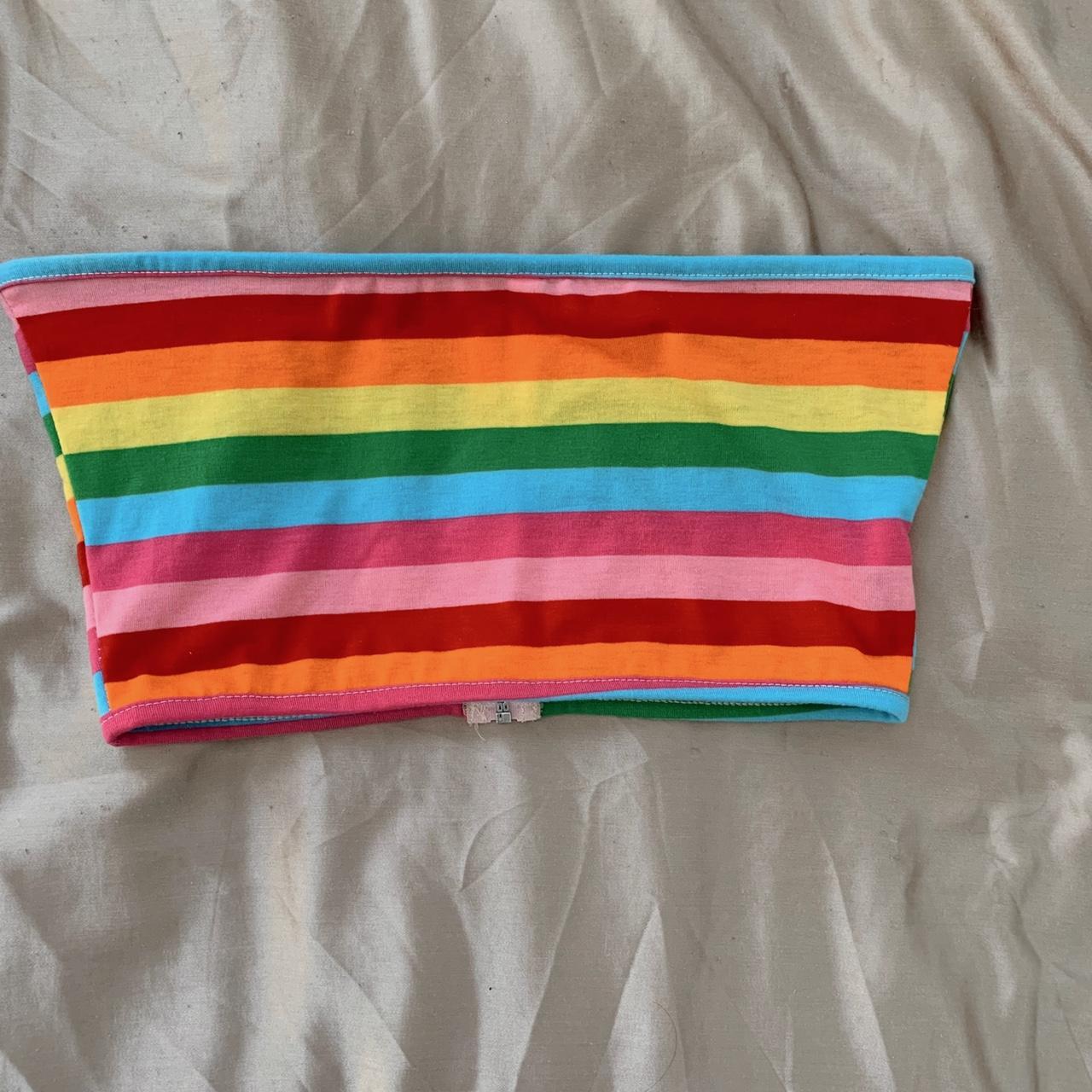 Rainbow Cropped Zip Tube Top Horizontal rainbow... - Depop