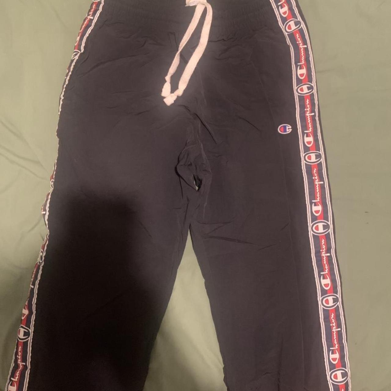 Black Champion Nylon Trackies/ joggers worn once - Depop