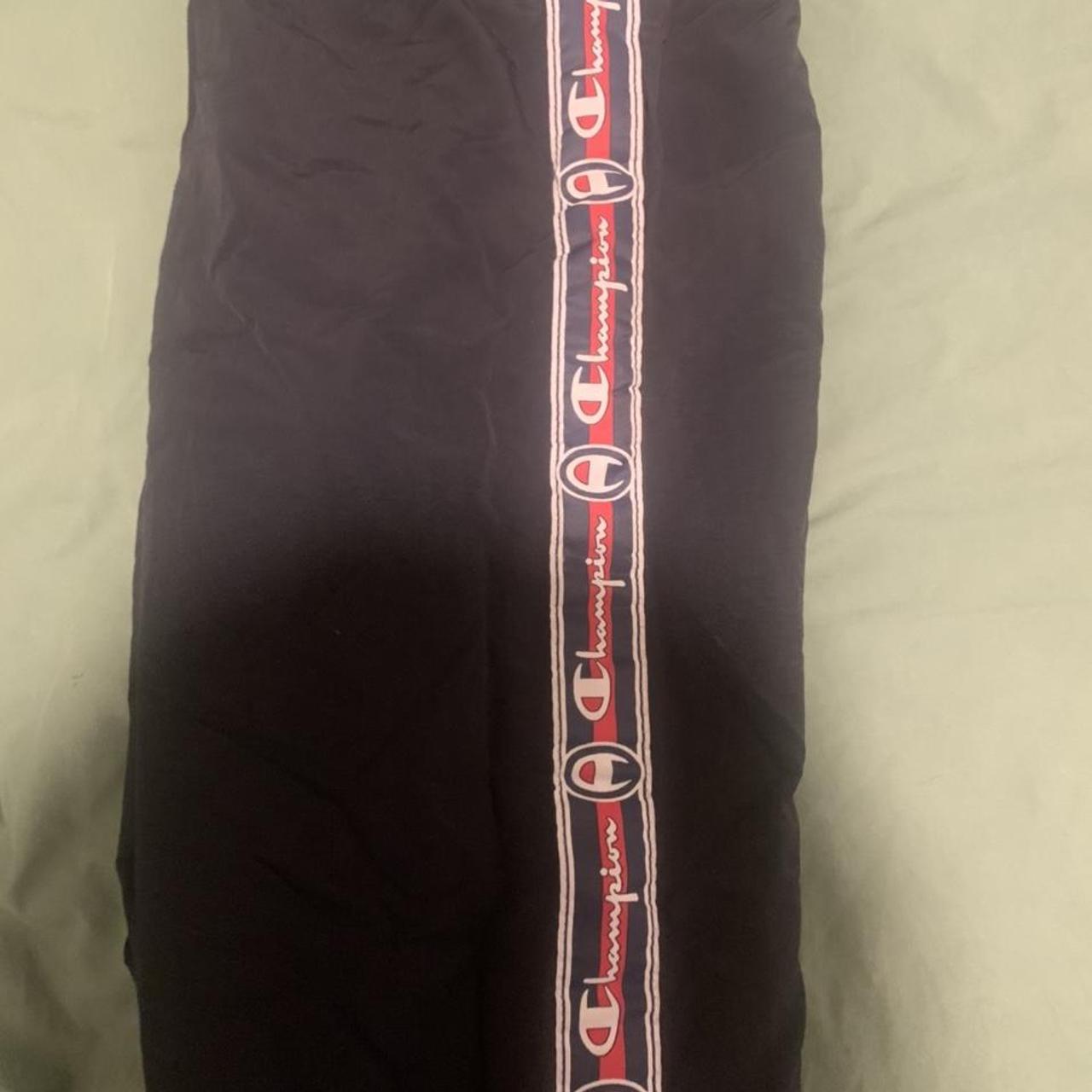 Black Champion Nylon Trackies/ joggers worn once - Depop