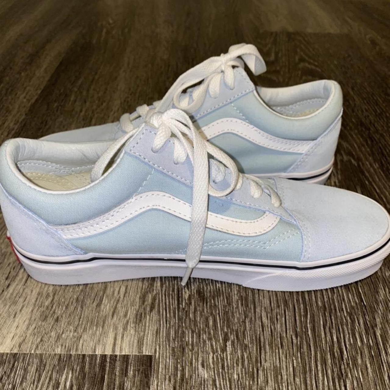 VANS OLD SKOOL SNEAKER Light blue canvas and suede... - Depop