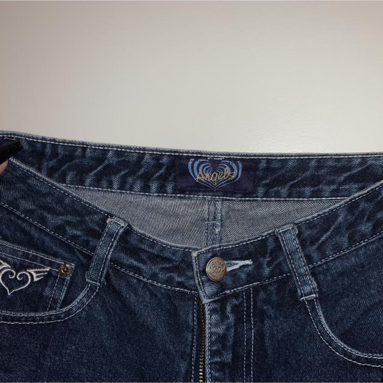 cute flared low rise dark blue jeans unique angel... - Depop