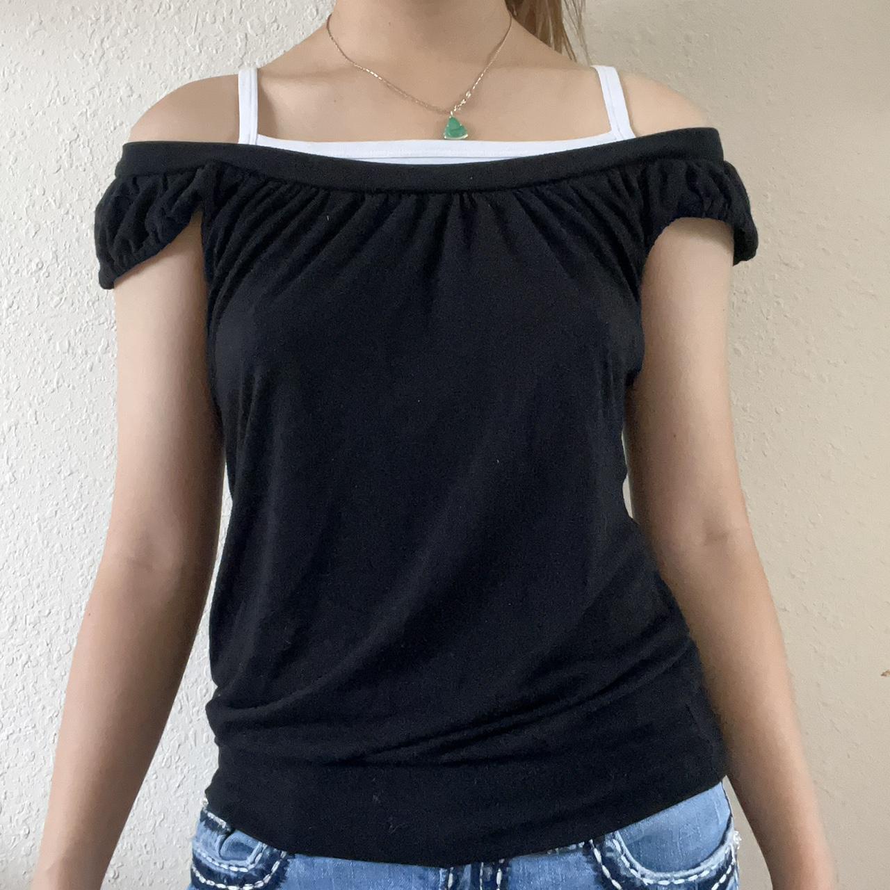 Y2K LAYERED TOP Y2K faux layered black top from... - Depop