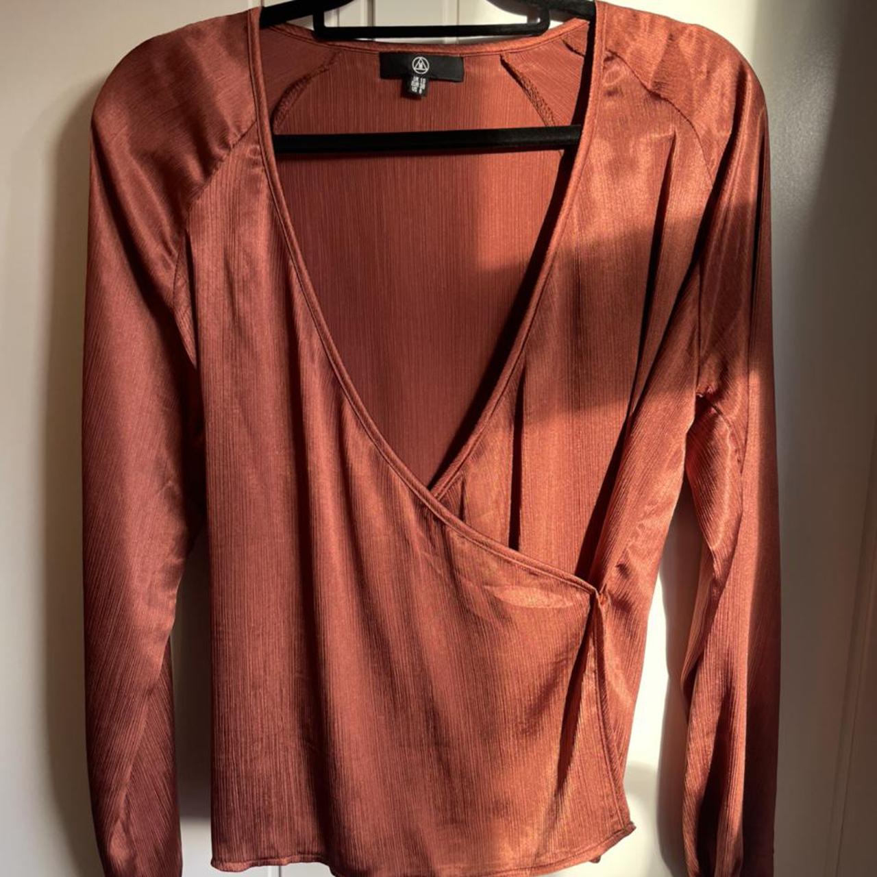 Missguided Burnt Orange Wrap Blouse Size 10 Only Depop