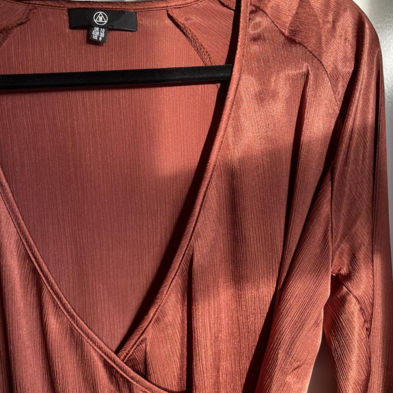 Missguided Burnt Orange Wrap Blouse Size 10 Only Depop