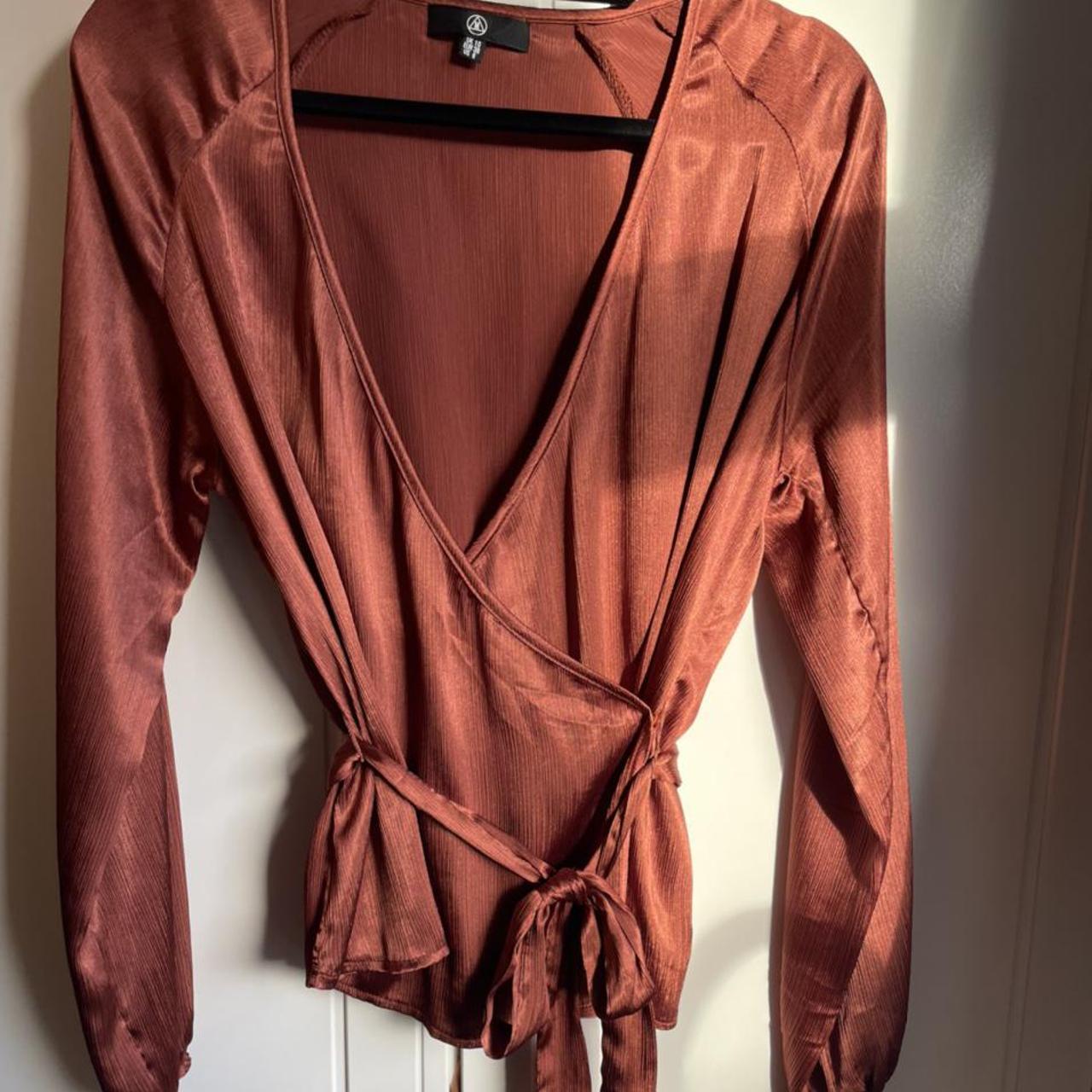 Missguided Burnt Orange Wrap Blouse Size 10 Only Depop