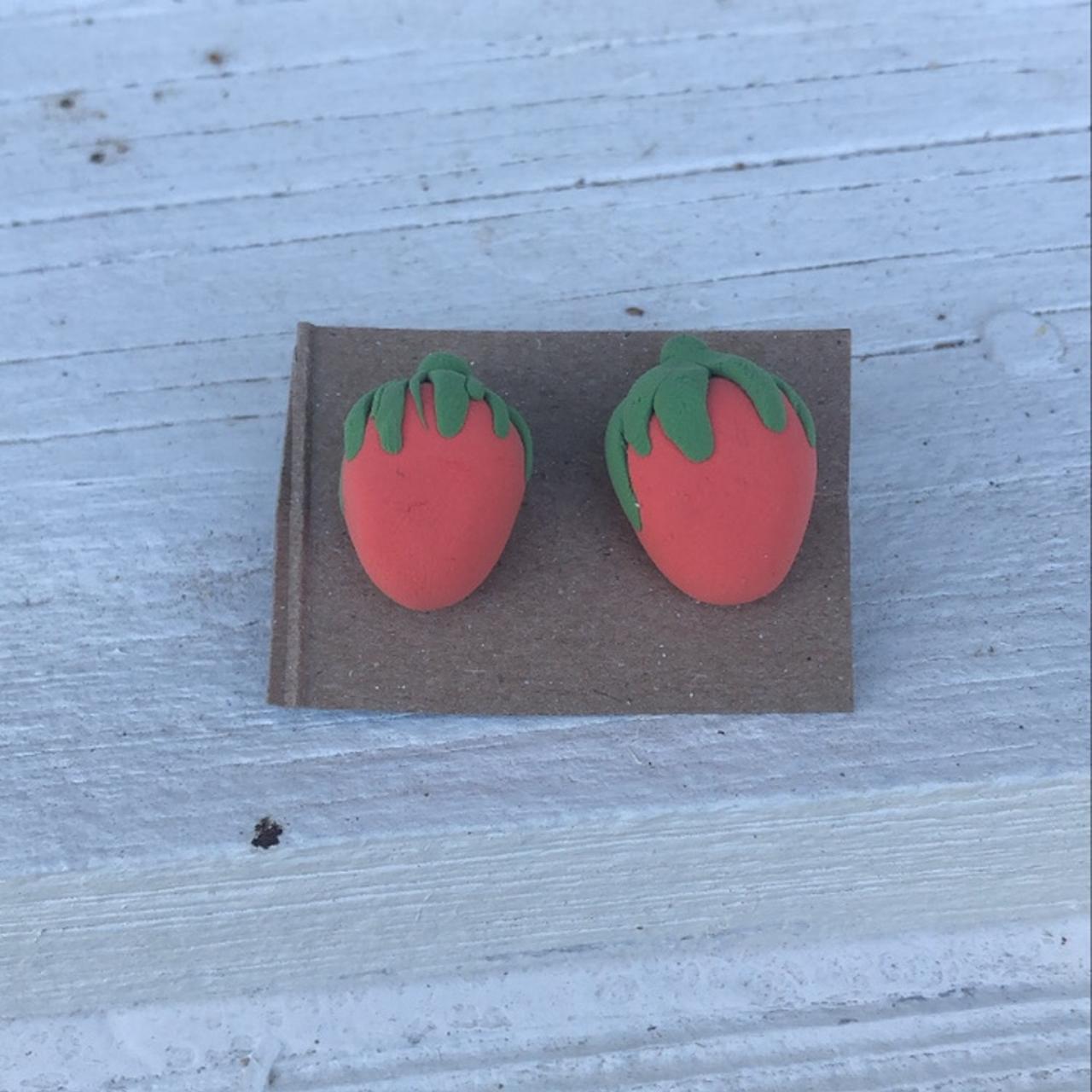 Sweet strawberry stud earrings 🍓 Handmade earrings... - Depop
