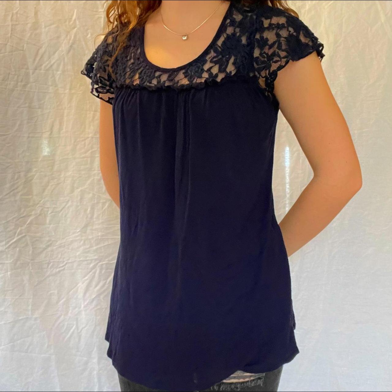 Vintage Suzie Long And Flowy Navy Blue Shirt With Depop