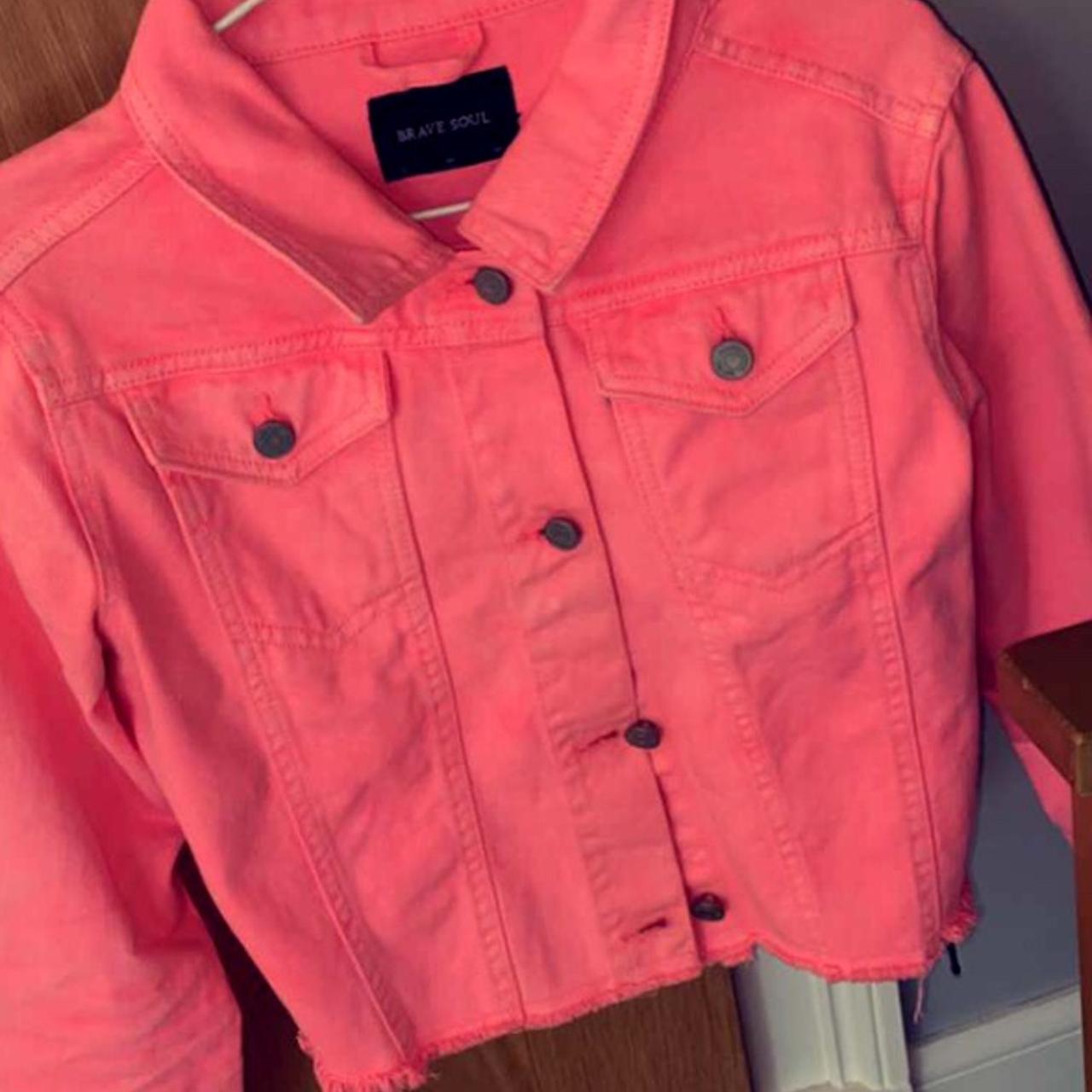 pink denim jacket , frilled at the bottom, perfect... - Depop