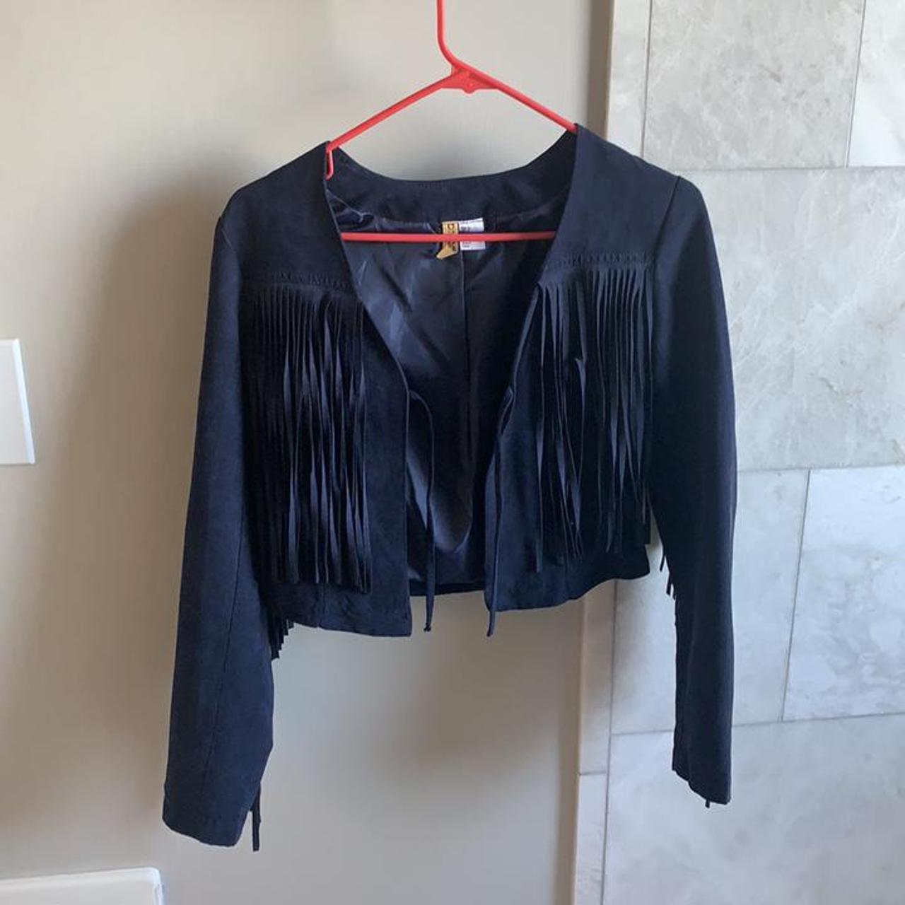 Super fun blue suede fringe jacket from H&M Size US... | Depop