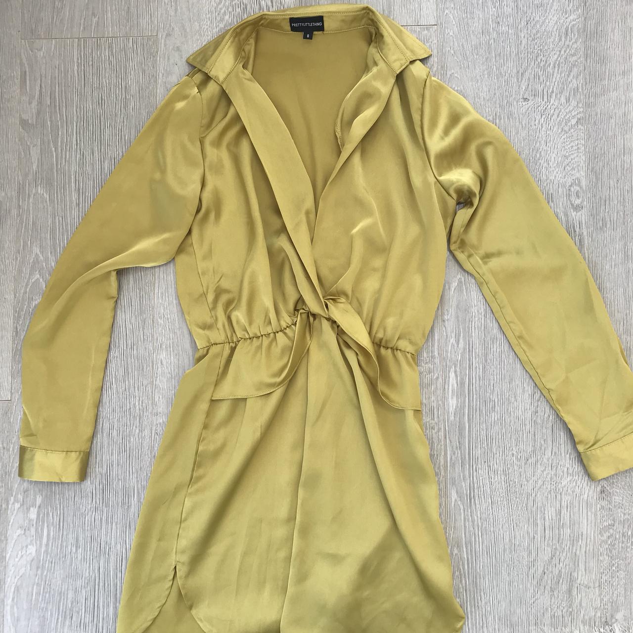 PLT satin olive green open front dress. Worn once.... - Depop